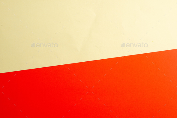 Top view of free space on half yellow and half red wave background ...