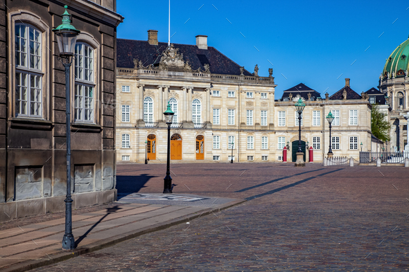 empty street and square with historical buildings and cathedral in ...