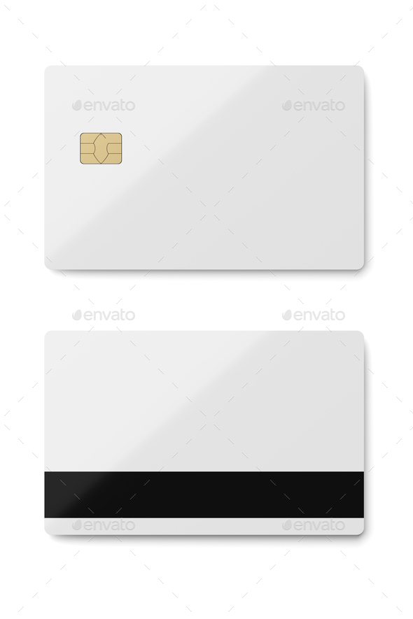 White plastic cards with chip isolated on white background. 3D ...