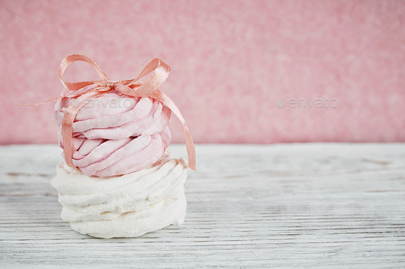 Homemade Sweet Pink and White Marshmallow Zephyr Stock Photo by svittlana