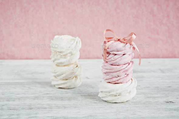 Homemade Sweet Pink and White Marshmallow Zephyr Stock Photo by svittlana