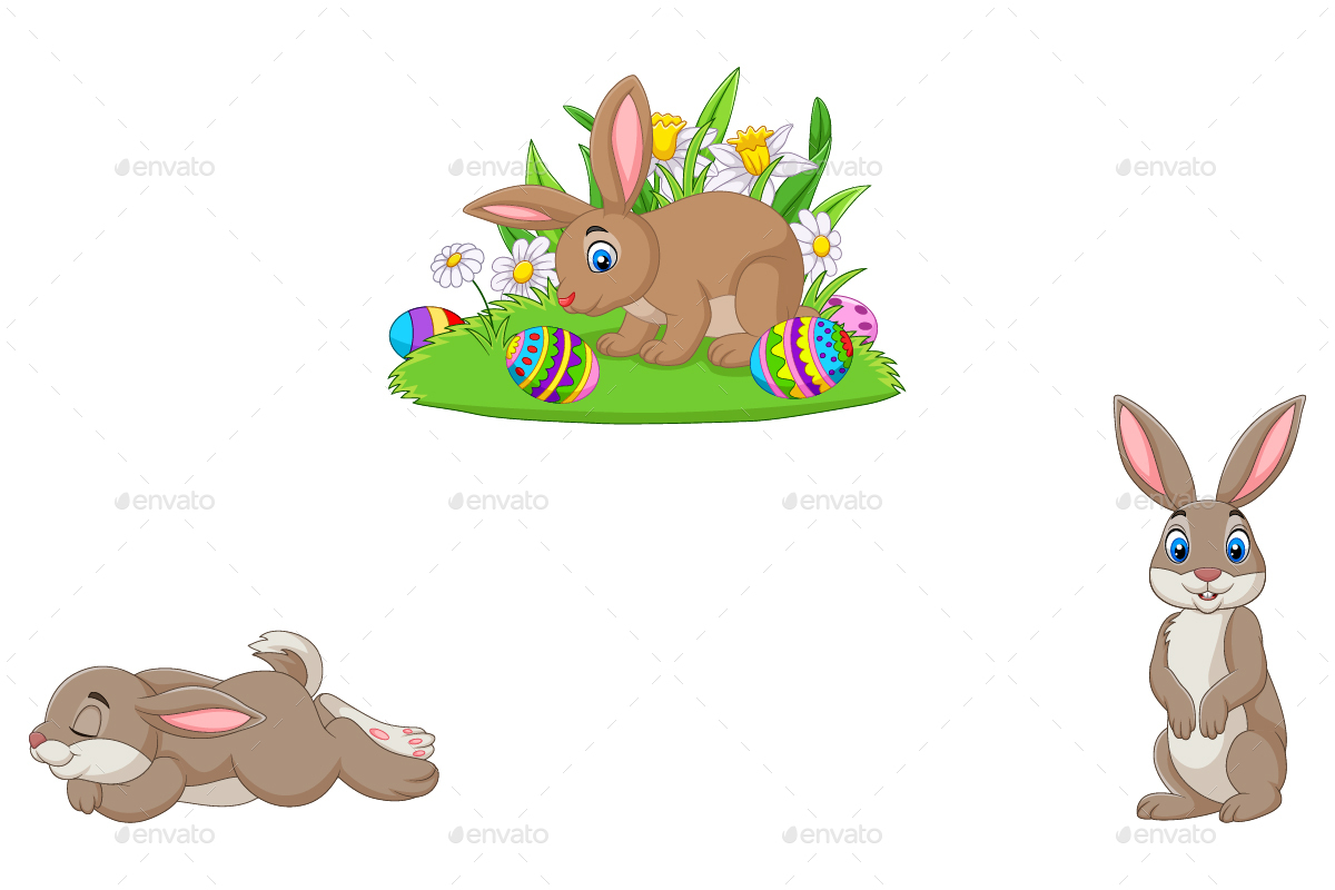 Set of Five Easter Bunny Collection, Vectors | GraphicRiver