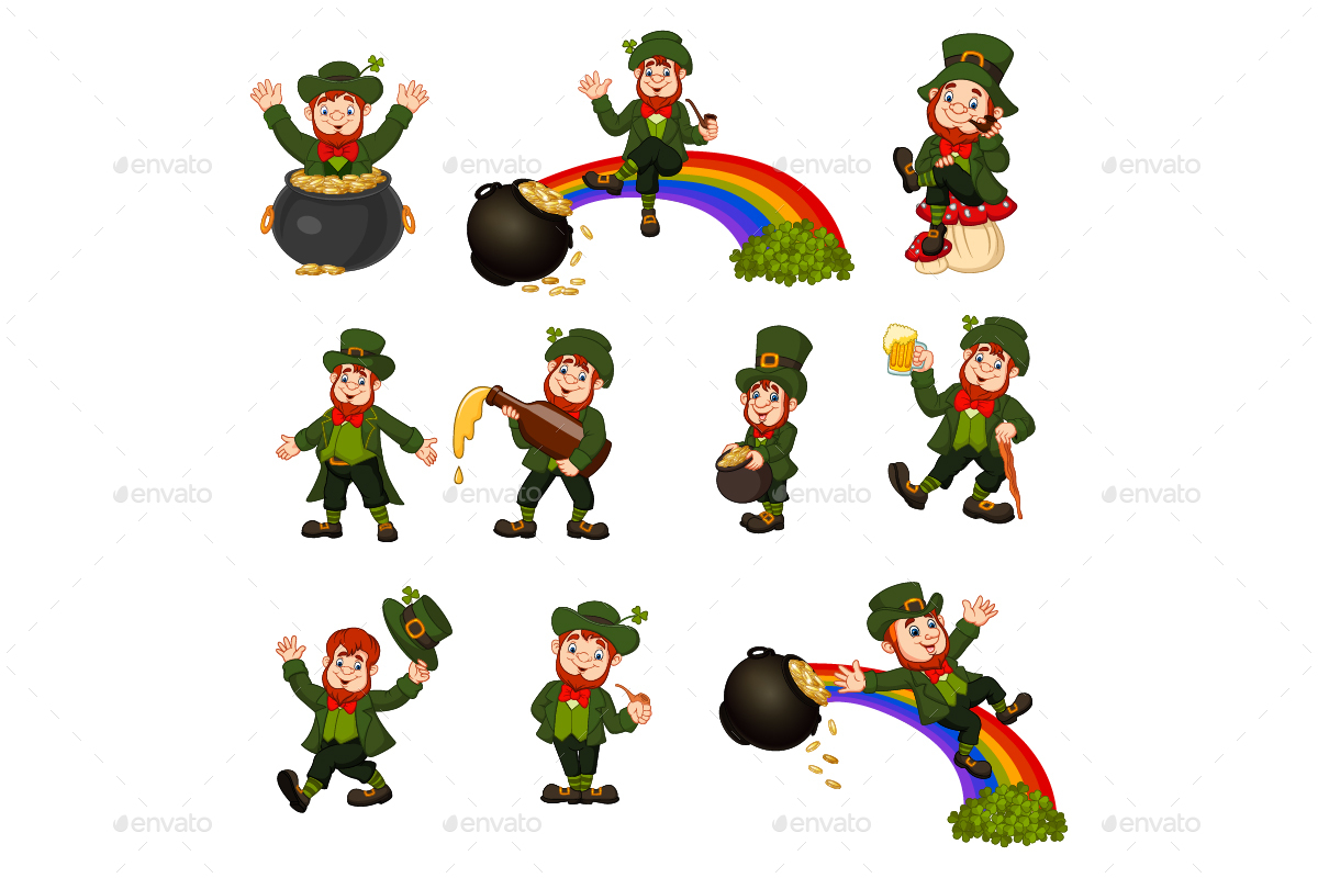 Set of Ten Cartoon Leprechaun Collection, Vectors | GraphicRiver