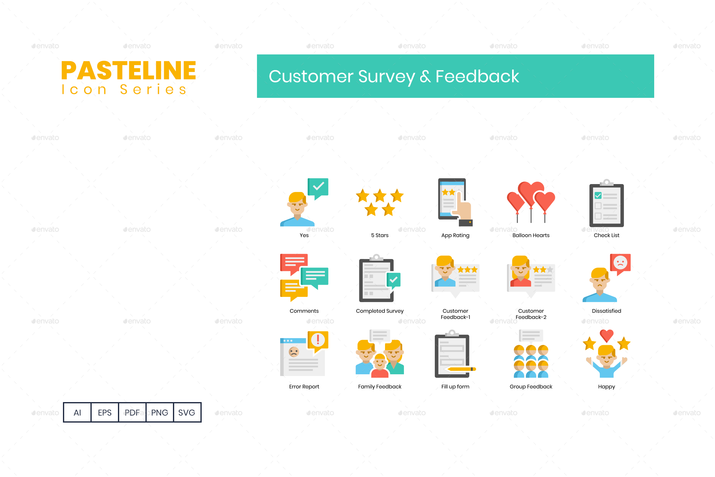 50 Customer Survey & Feedback Icons | Pasteline Series, Icons ...