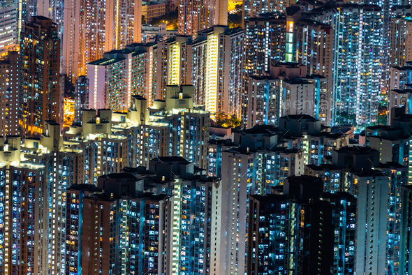 Hong Kong cityscape at night, sky scraper building Stock Photo by ...