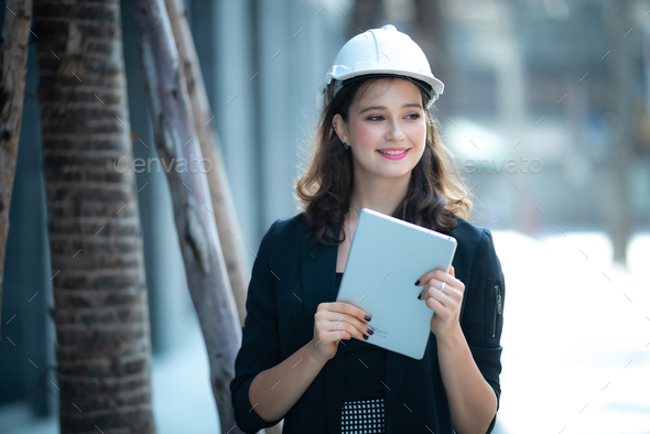 Portrait of a female engineer manager, business people in construction ...