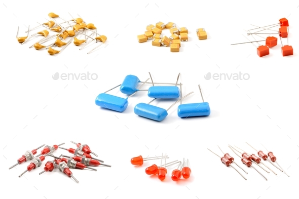 Set of components, LED indicator, capacitor, resistor, diode Stock ...