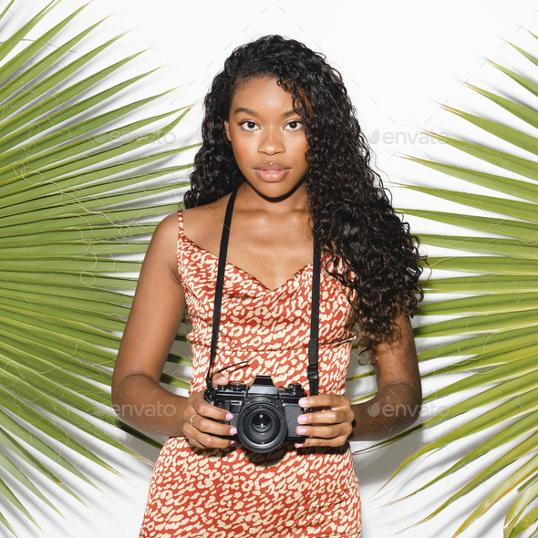 Beautiful black woman with an analog camera Stock Photo by Rawpixel