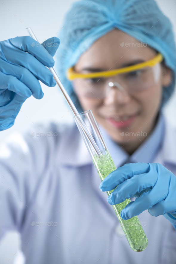 the scientist, dermatologist testing the organic natural cosmetic ...