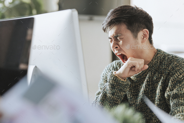 Sleepy office worker at his workstation Stock Photo by Rawpixel | PhotoDune