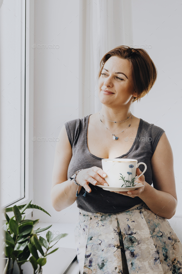 Feminine woman drinking tea Stock Photo by Rawpixel | PhotoDune