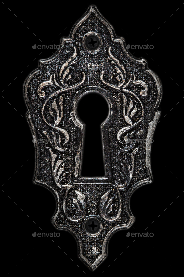 The keyhole, decorative design element, isolated on black background ...