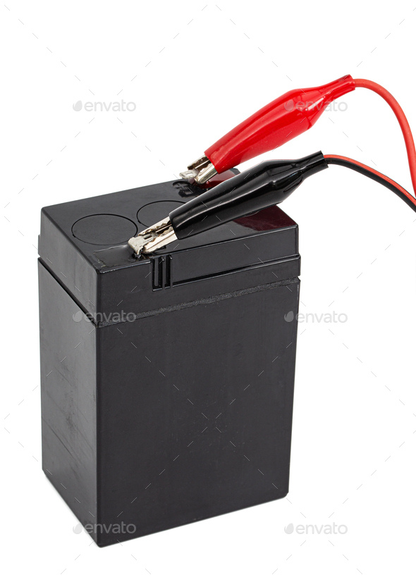 Acid rechargeable battery pack with wires connected to pins, isolated ...