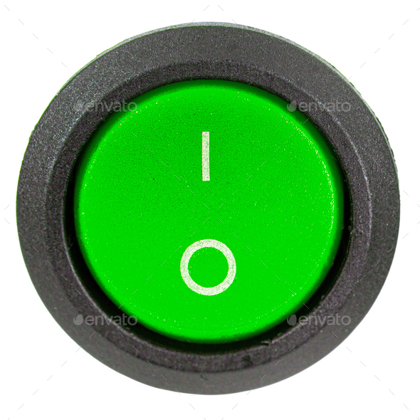 Green power switch, isolated on white background, with clipping path ...