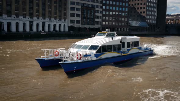 Ferry Boat On River In City, Stock Footage | VideoHive