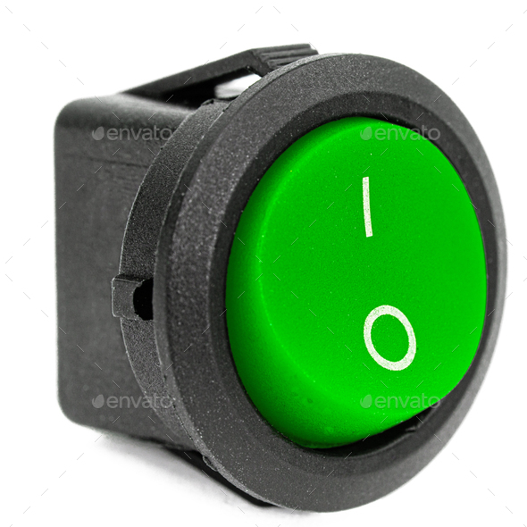 Green power switch, isolated on white background, with clipping path ...