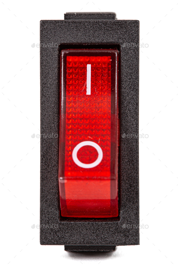 Red power switch at ON position, isolated on white background Stock ...