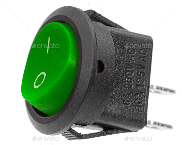 Green power switch, isolated on white background, with clipping path ...