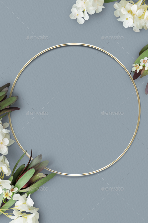 Golden frame with white flowers decoration Stock Photo by Rawpixel