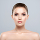 Front portrait of a white young woman with beauty face - isolated. Skin ...
