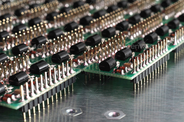 Close-up side view of a PCB board with SMD components Stock Photo by ...