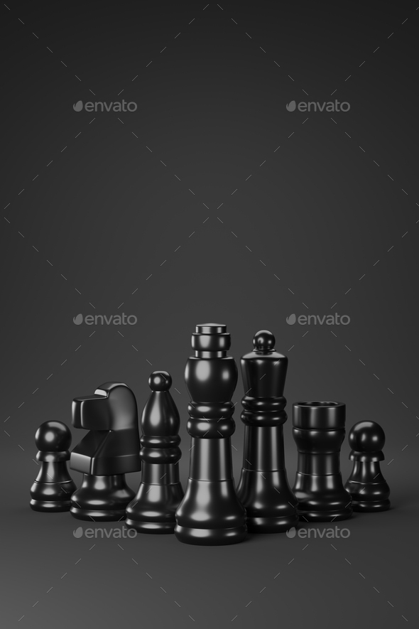Black chess pieces on black background. 3D rendering Stock Photo by ...