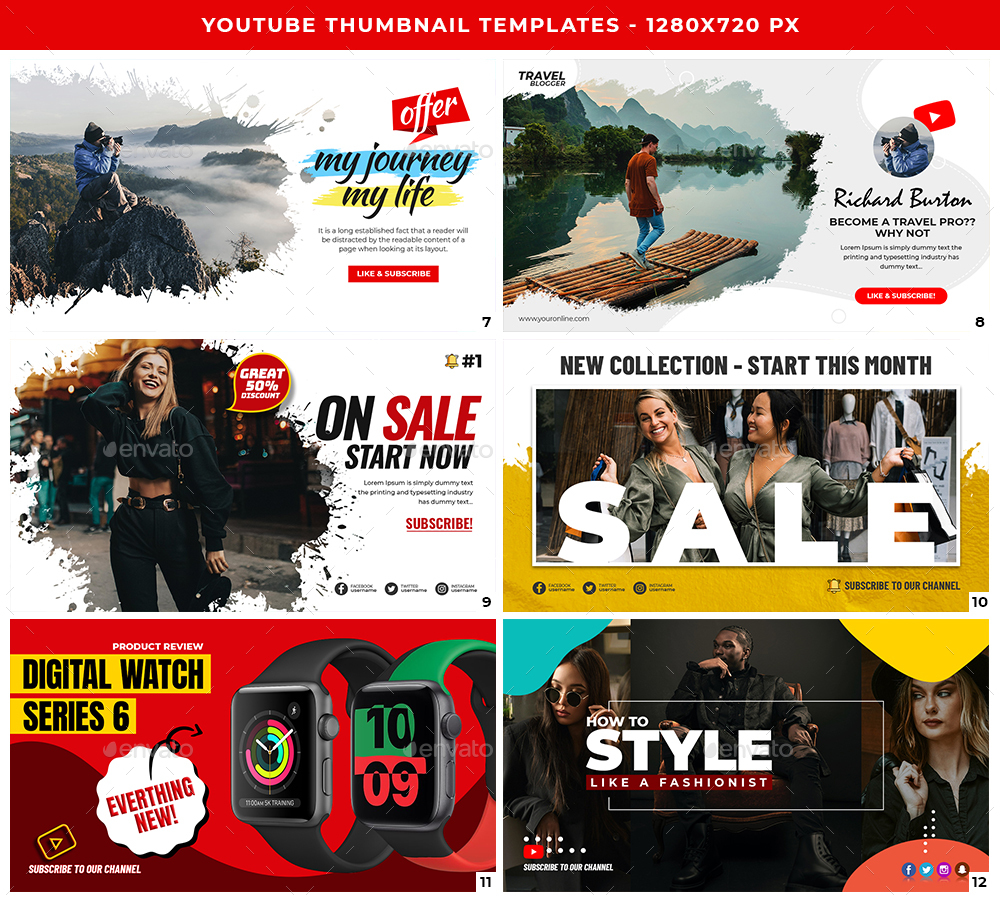50-Youtube Thumbnail Templates, Web Elements | GraphicRiver