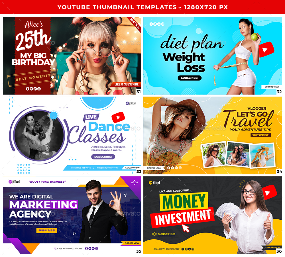 50-Youtube Thumbnail Templates, Web Elements | GraphicRiver