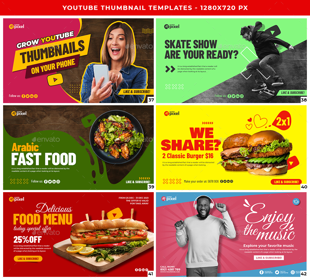 50-Youtube Thumbnail Templates, Web Elements | GraphicRiver