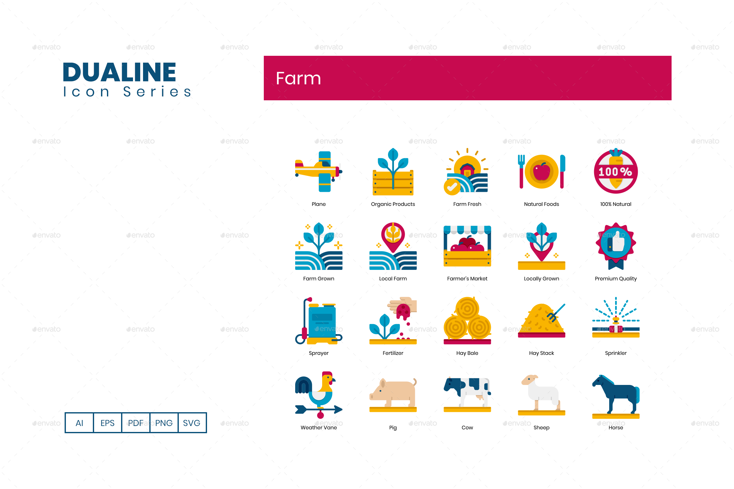 95 Farm Icons | Dualine Flat Series, Icons | GraphicRiver