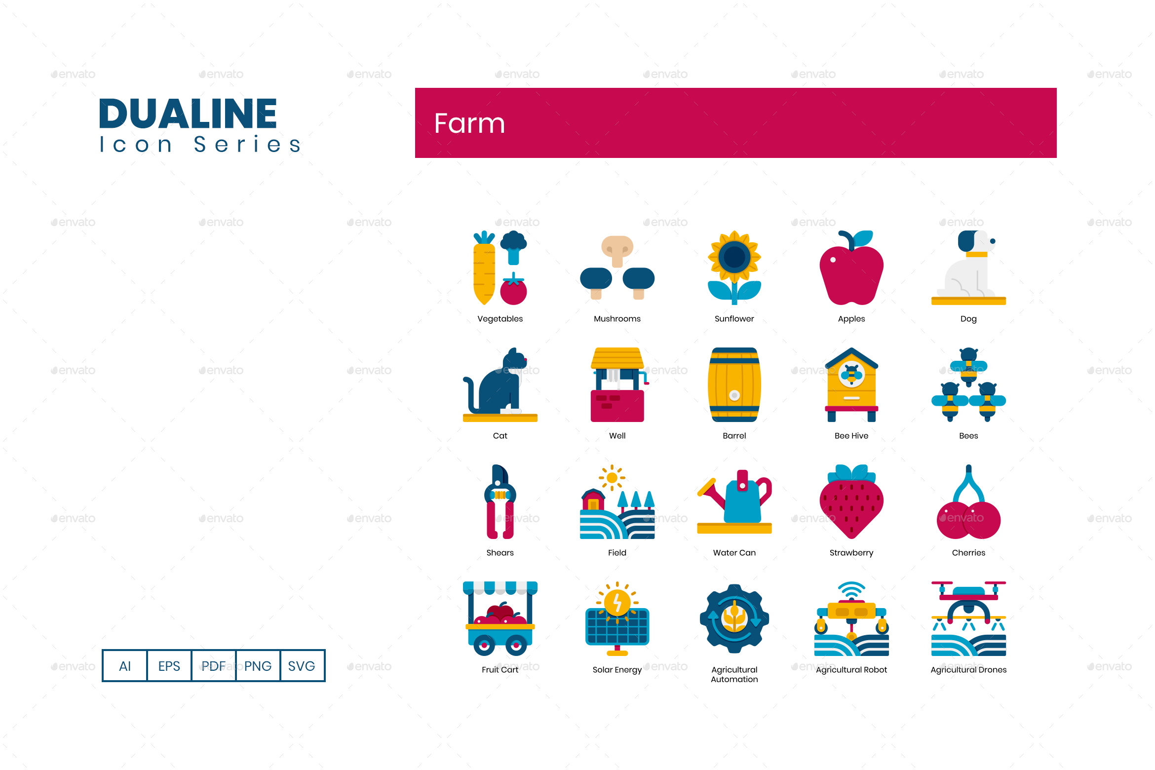 95 Farm Icons | Dualine Flat Series, Icons | GraphicRiver