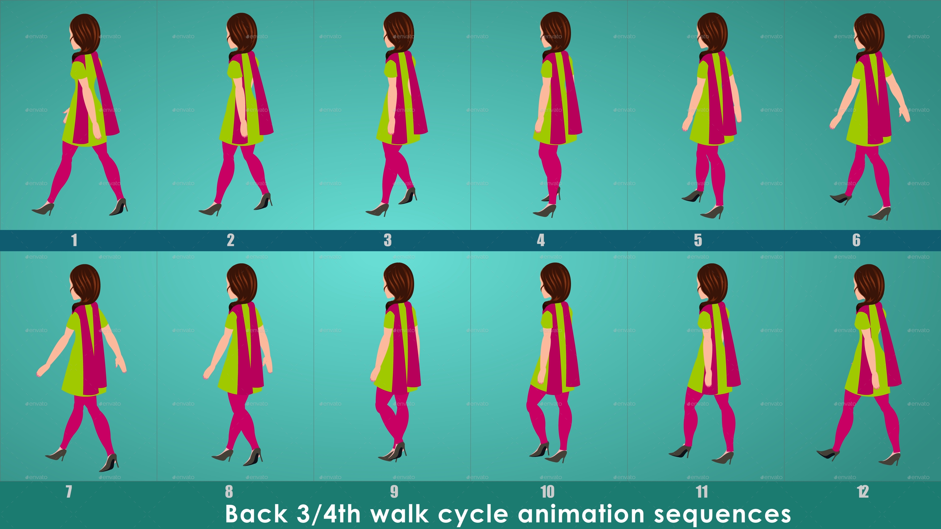 Indian Girl Character Design Model Sheet With Walk Cycle