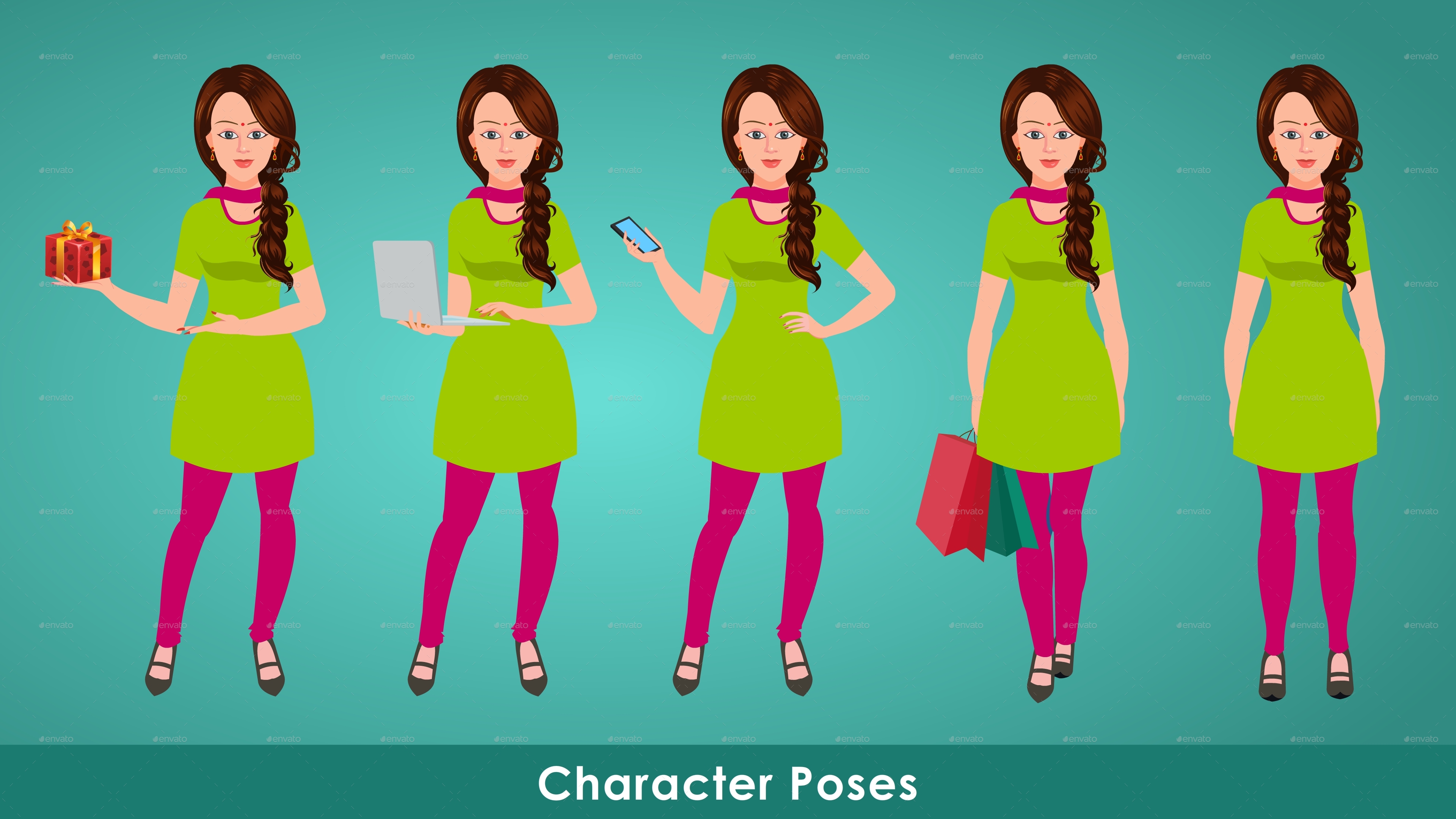 Indian Salwar Character Design Model Sheet, Vectors | GraphicRiver