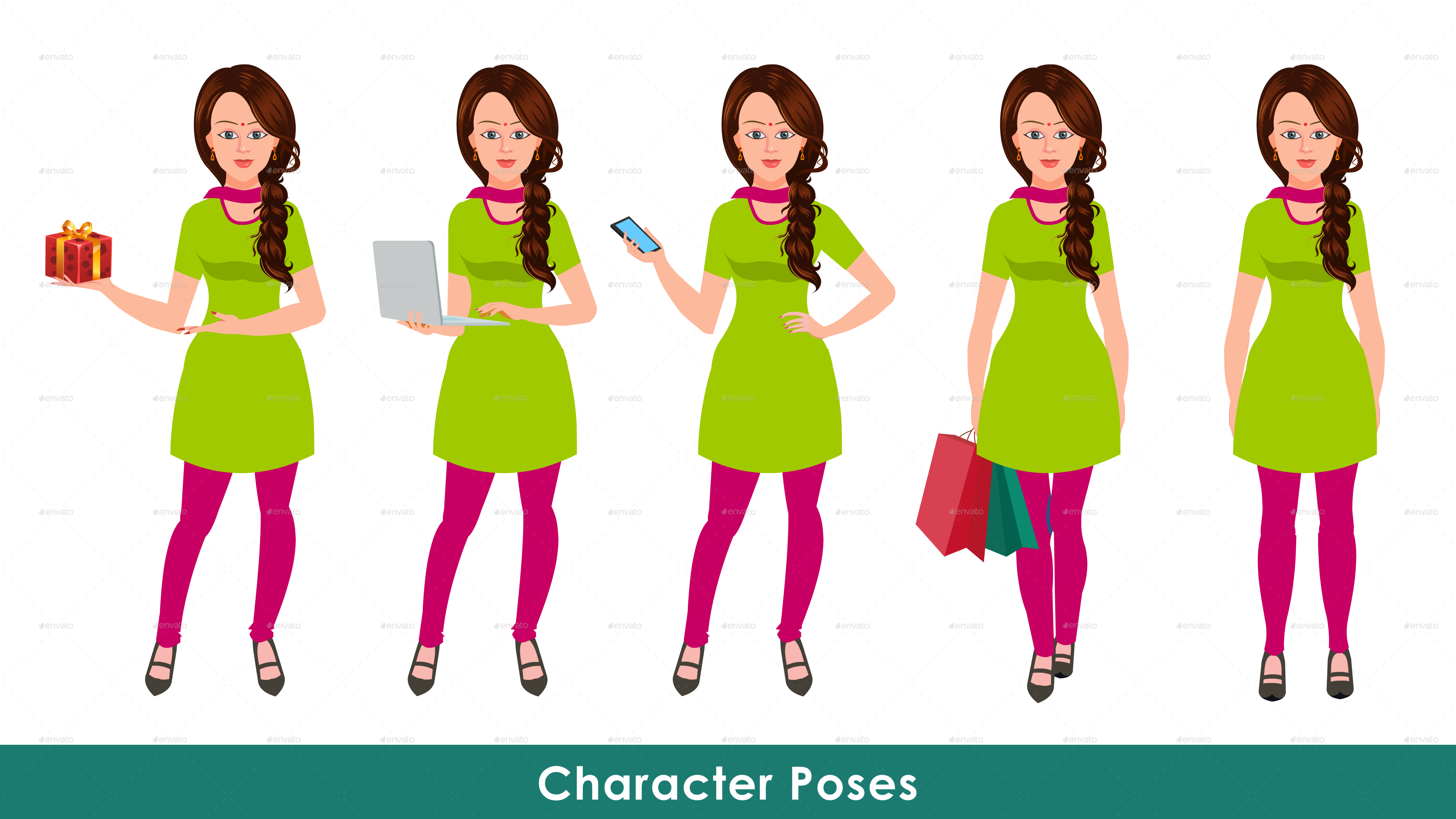 Indian Salwar Character Design Model Sheet, Vectors | GraphicRiver