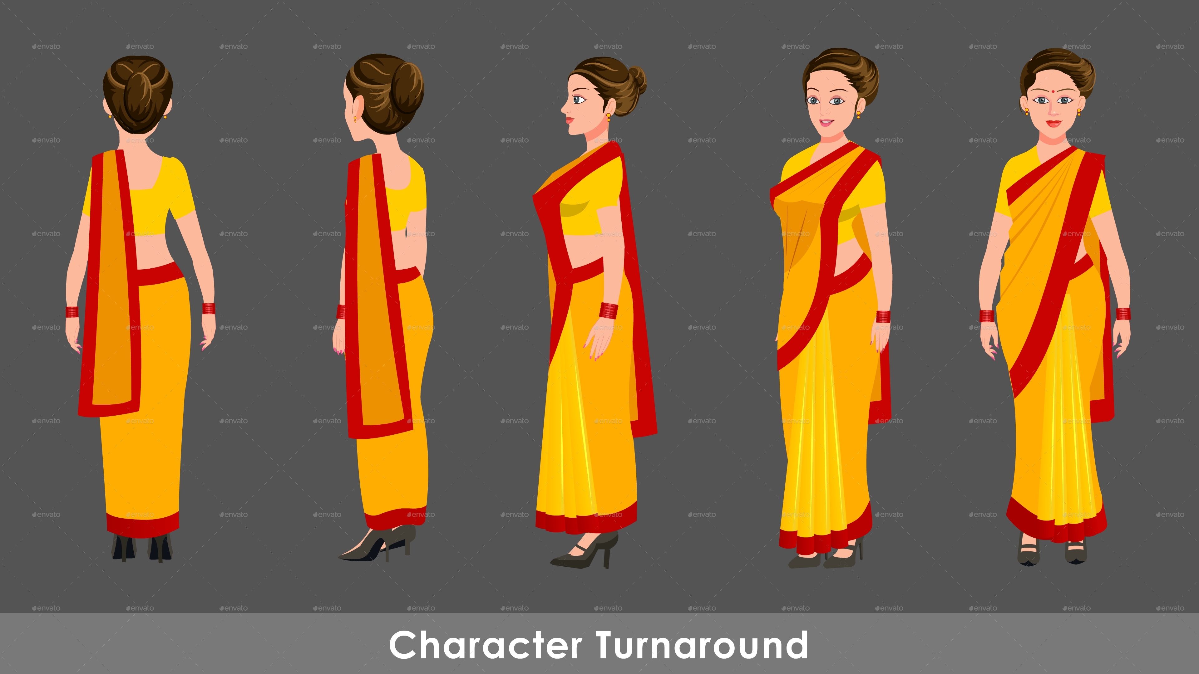 Indian Saree Character Design Model Sheet, Vectors | GraphicRiver