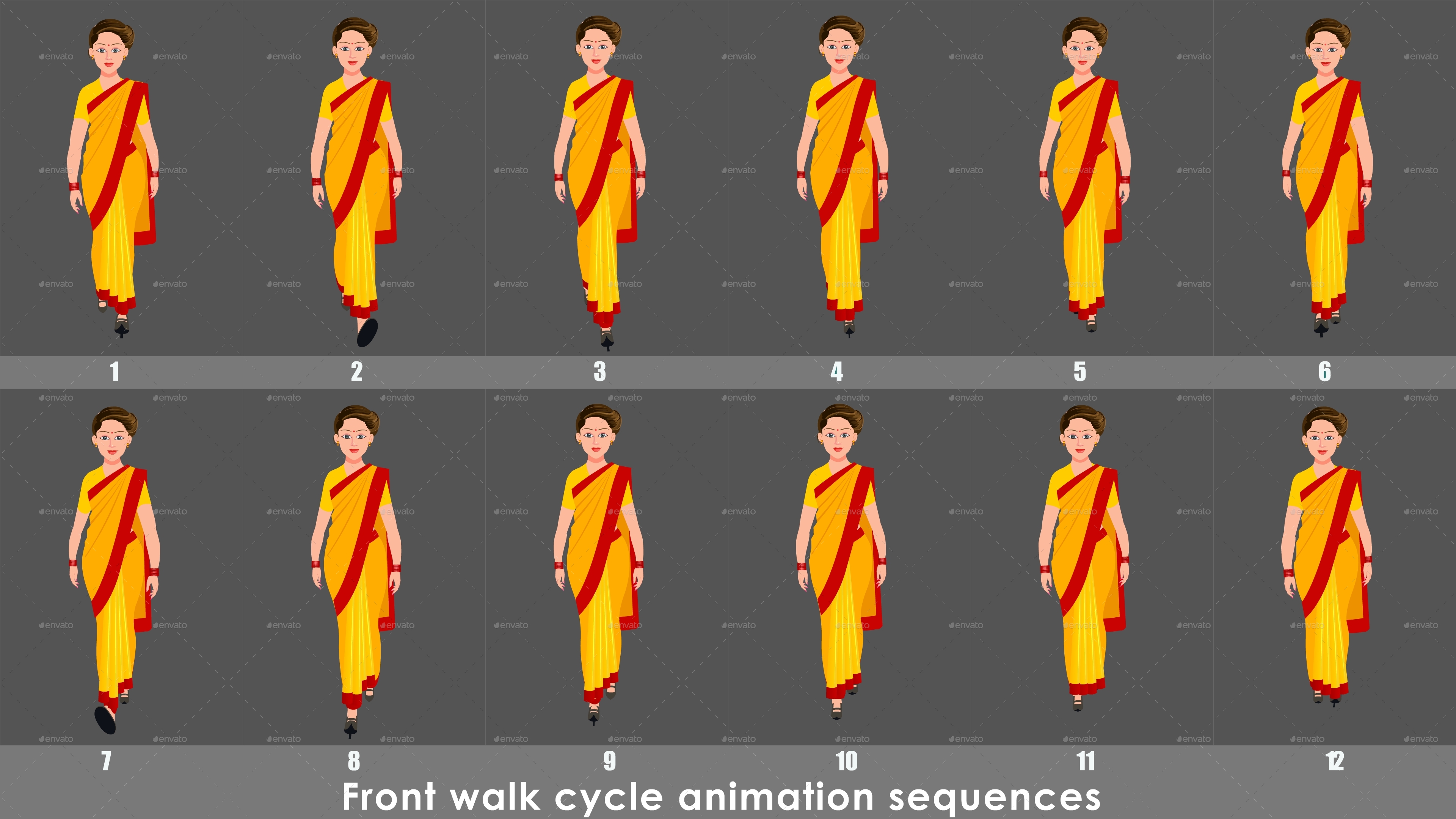 Indian Saree Character Design Model Sheet, Vectors | GraphicRiver