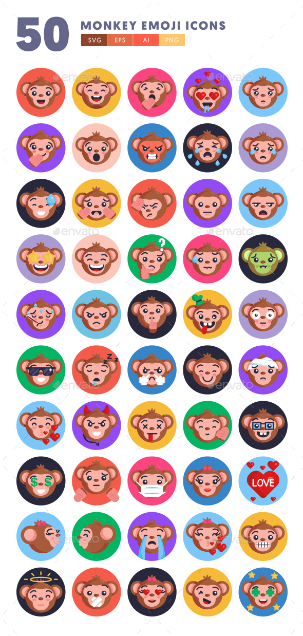 50 Monkey Emoji Icons, Icons | GraphicRiver