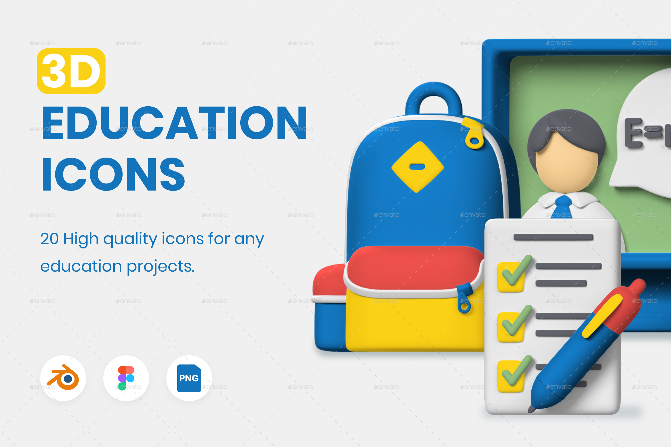 3D Education Icons, Icons | GraphicRiver