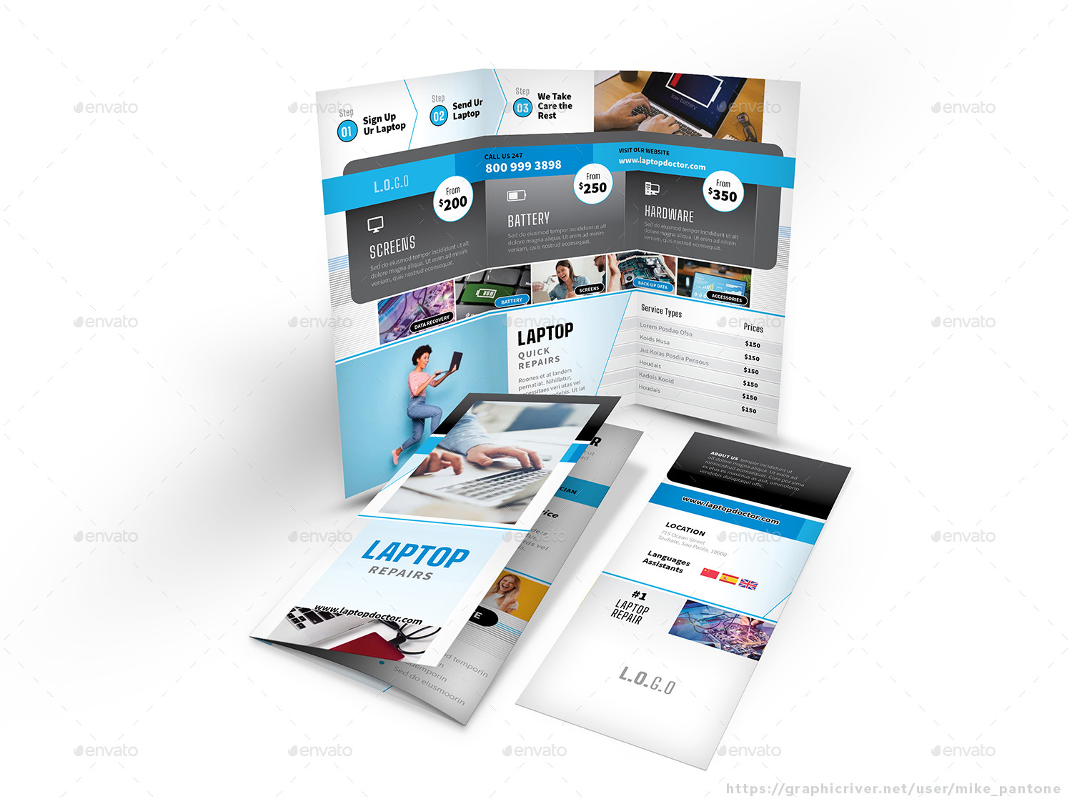 Laptop Repair Shop Trifold Brochure, Print Templates | GraphicRiver