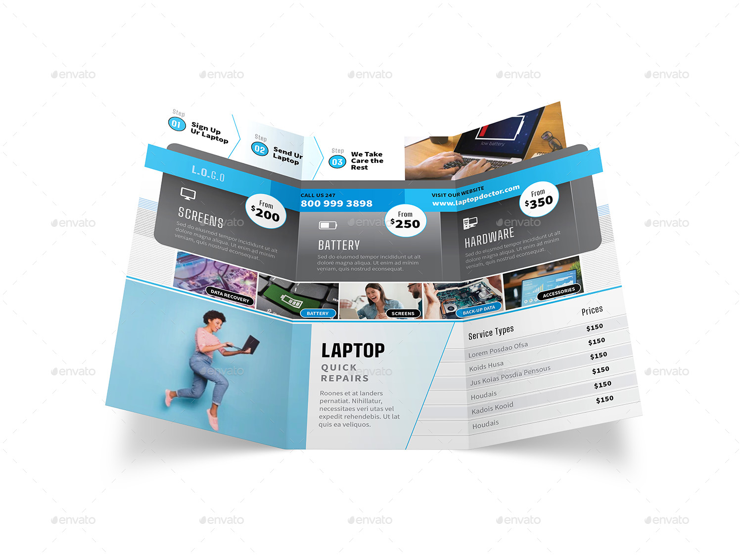 Laptop Repair Shop Trifold Brochure, Print Templates | GraphicRiver