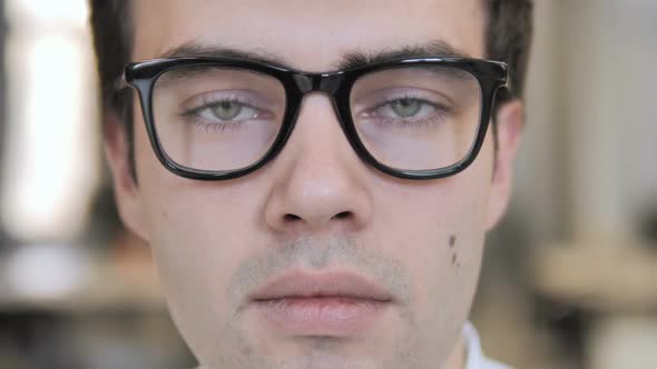 Close Up of Serious Man Face in Glasses, Stock Footage | VideoHive