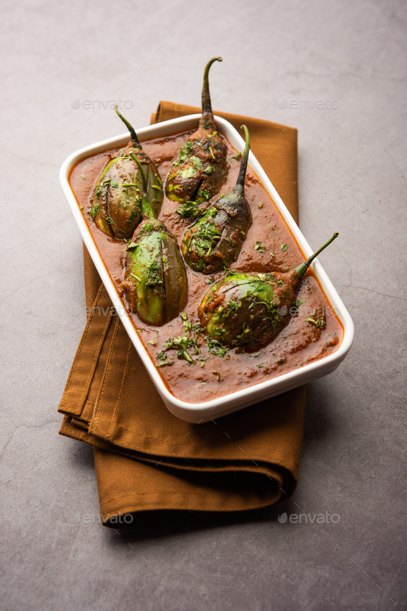 South Indian Brinjal curry also known as brinjal masala, baigan or ...
