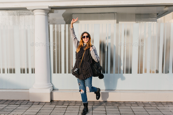 Expressing positivity, true brightful emotions of joyful fashinable ...