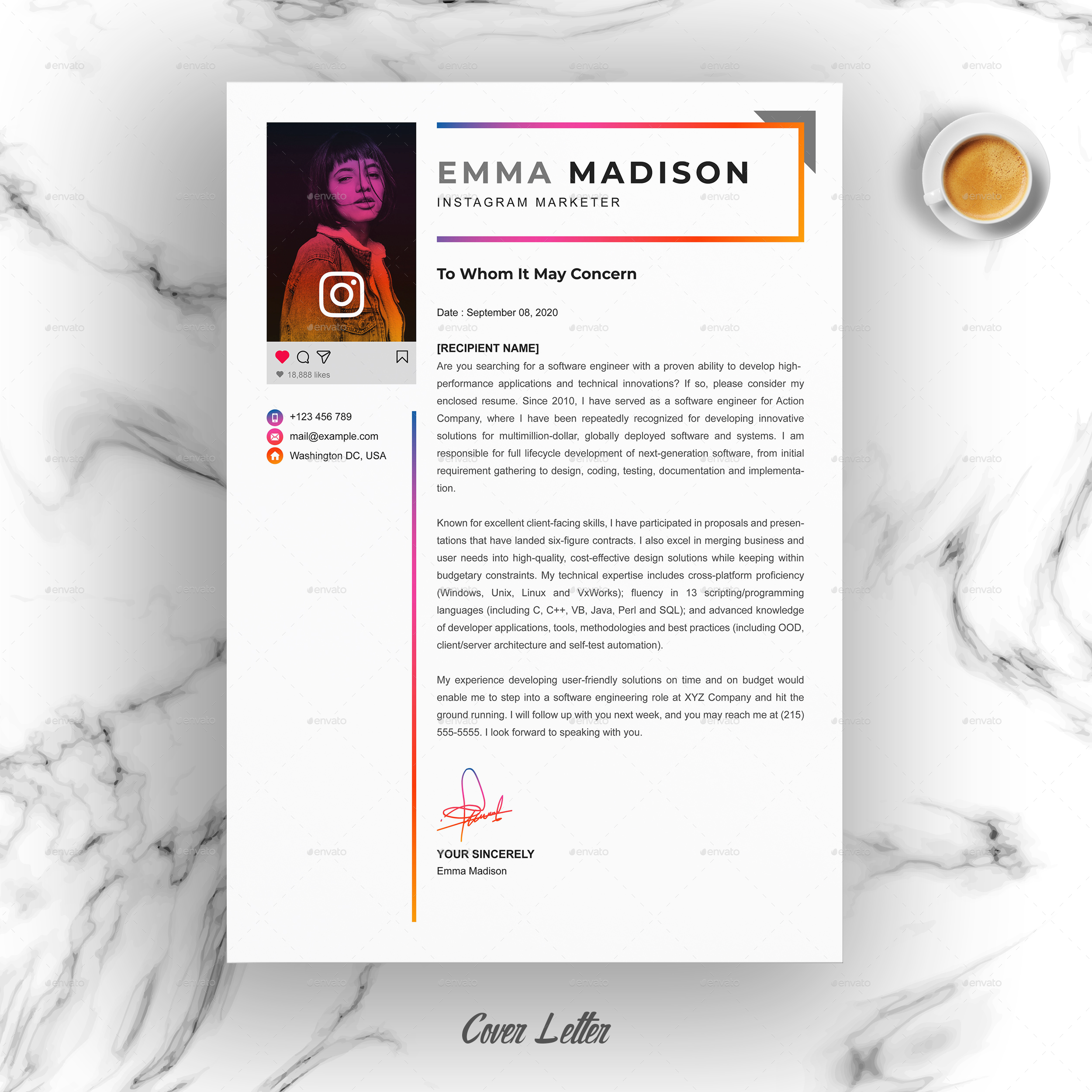 Instagram Marketer Resume, Print Templates | GraphicRiver