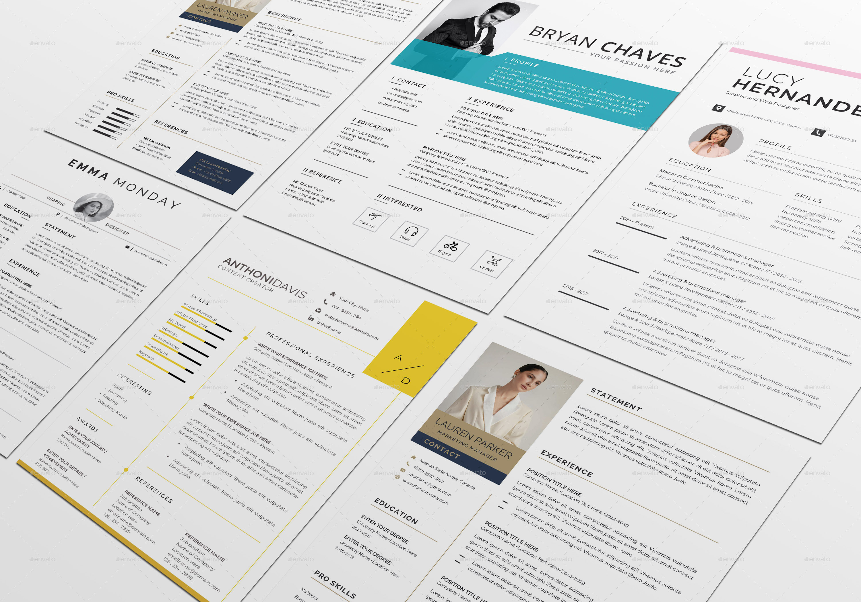 5 in 1 Themes Resume Pack Interesting Design, Print Templates ...