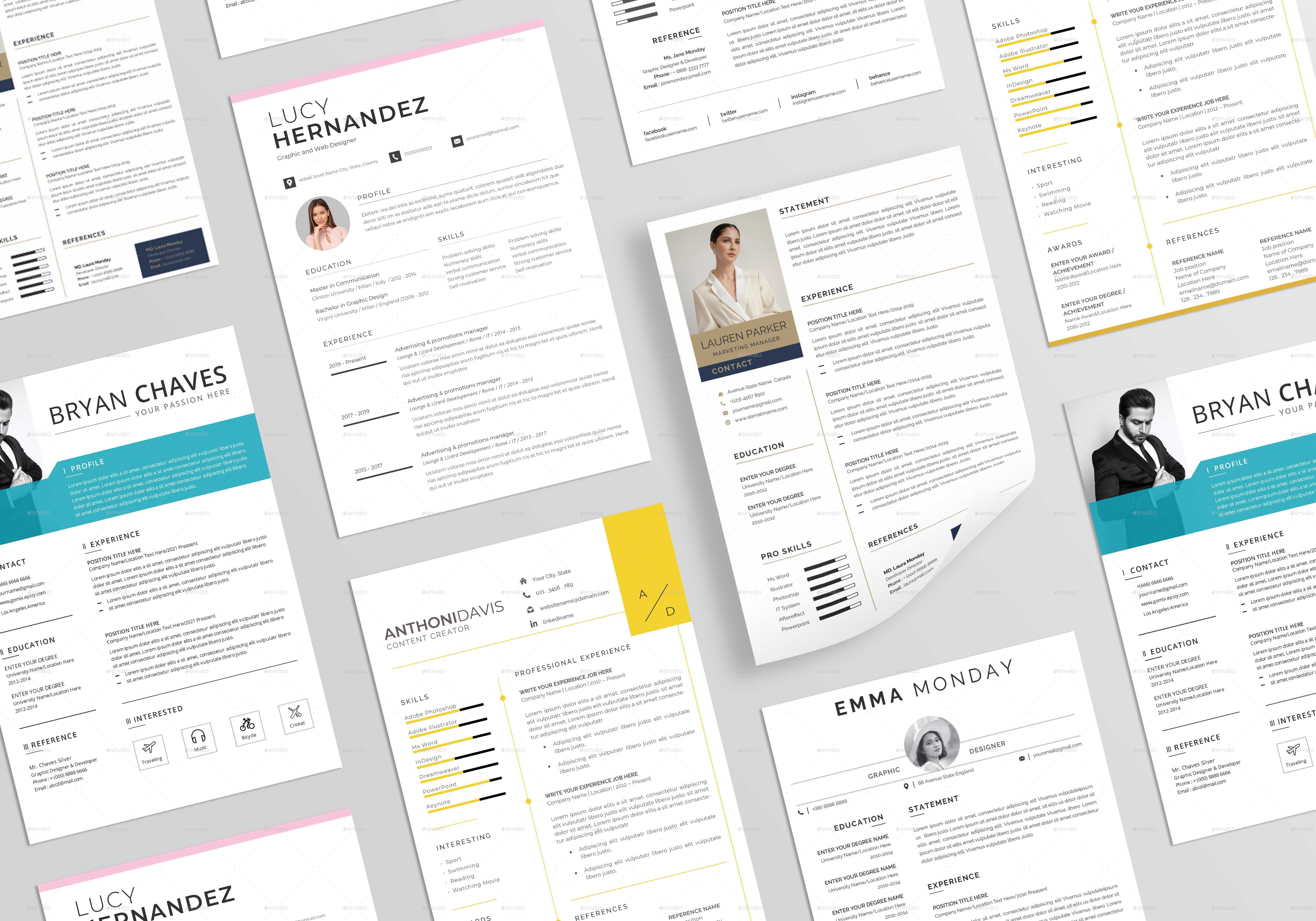 5 in 1 Themes Resume Pack Interesting Design, Print Templates ...