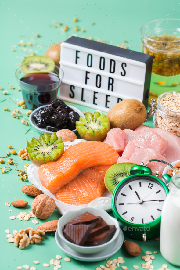 Foods rich in sleep promoting hormone melatonin and tryptophan Stock ...