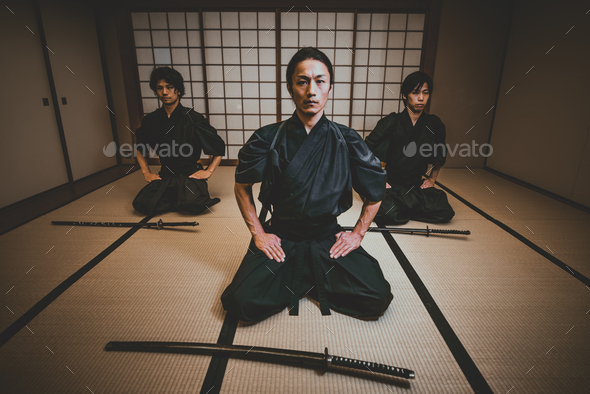 Samurai training in a traditional dojo, in Tokyo Stock Photo by ...