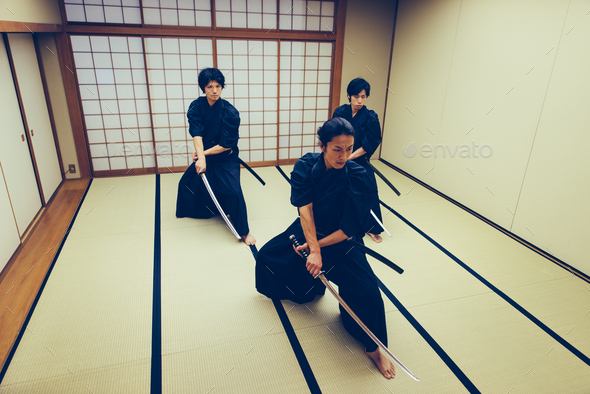 Samurai training in a traditional dojo, in Tokyo Stock Photo by ...