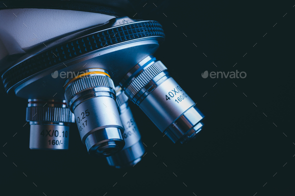 Hight technology microscope at science laboratory for technician using ...